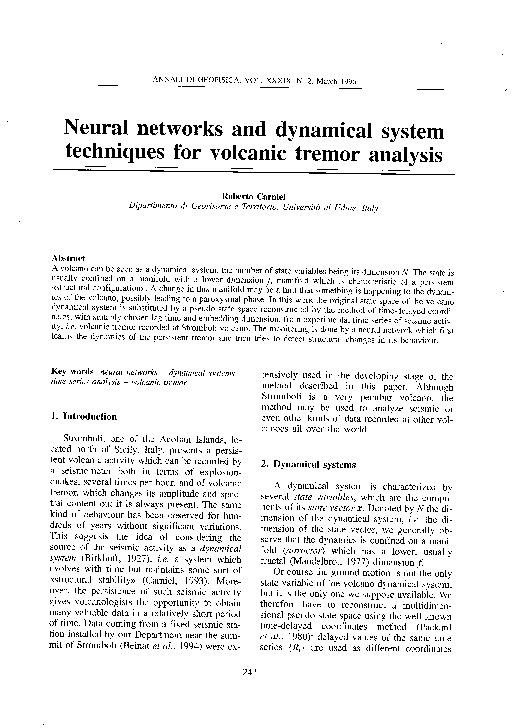 (PDF) Neural networks and dynamical system techniques for volcanic tremor analysis