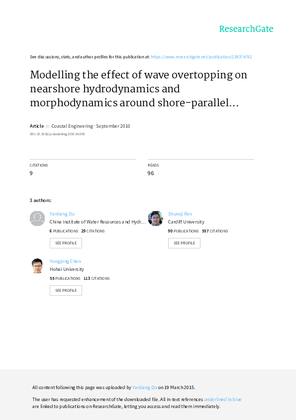 (PDF) Modelling the effect of wave overtopping on nearshore hydrodynamics and morphodynamics ...