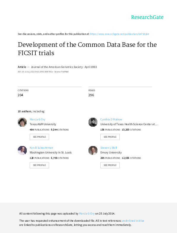 (PDF) Development of the common data base for the FICSIT trials