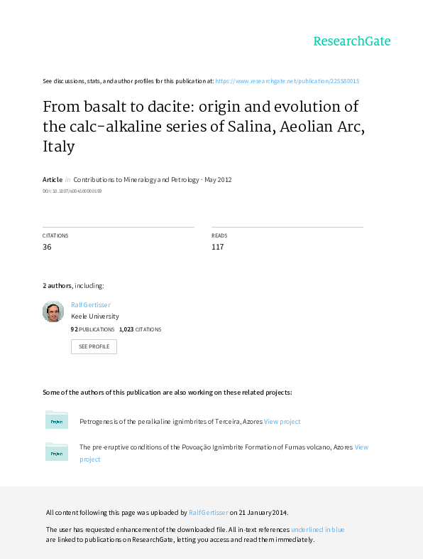 (PDF) From basalt to dacite: origin and evolution of the calc-alkaline ...