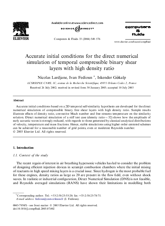 (PDF) Accurate initial conditions for the direct numerical simulation of temporal compressible ...