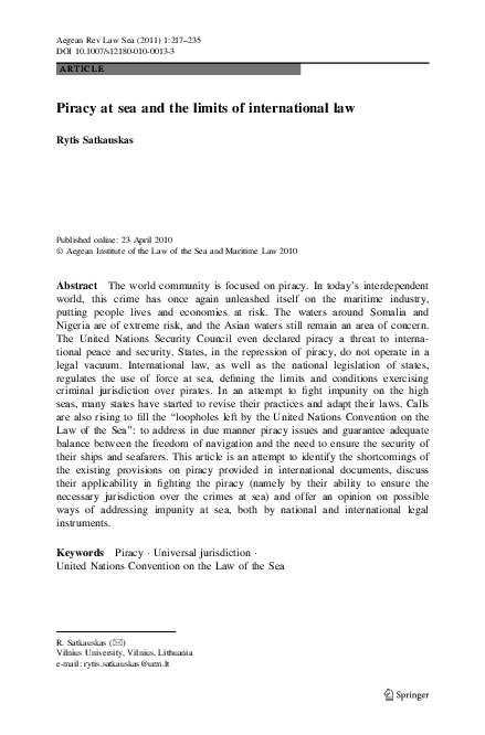 (PDF) Piracy at sea and the limits of international law