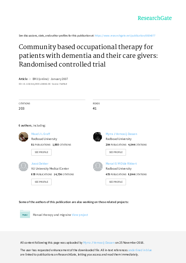 (PDF) Community based occupational therapy for patients with dementia ...