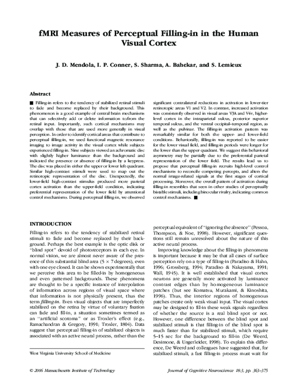 (PDF) fMRI Measures of Perceptual Filling-in in the Human Visual Cortex