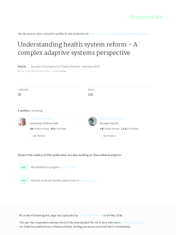 (PDF) Understanding health system reform - a complex adaptive systems ...