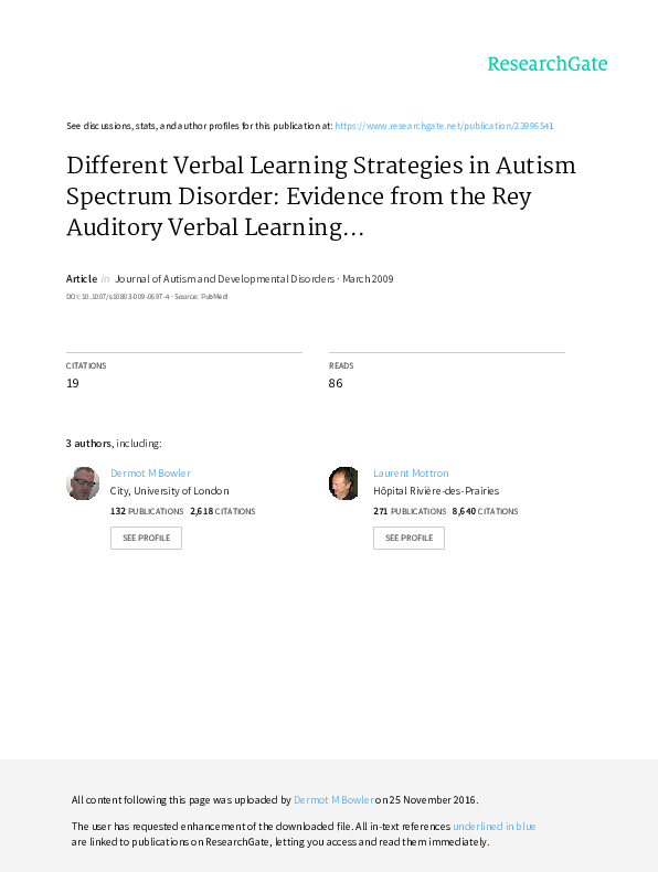 (PDF) Different Verbal Learning Strategies in Autism Spectrum Disorder ...