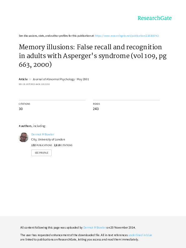 (PDF) Memory illusions: False recall and recognition in adults with ...
