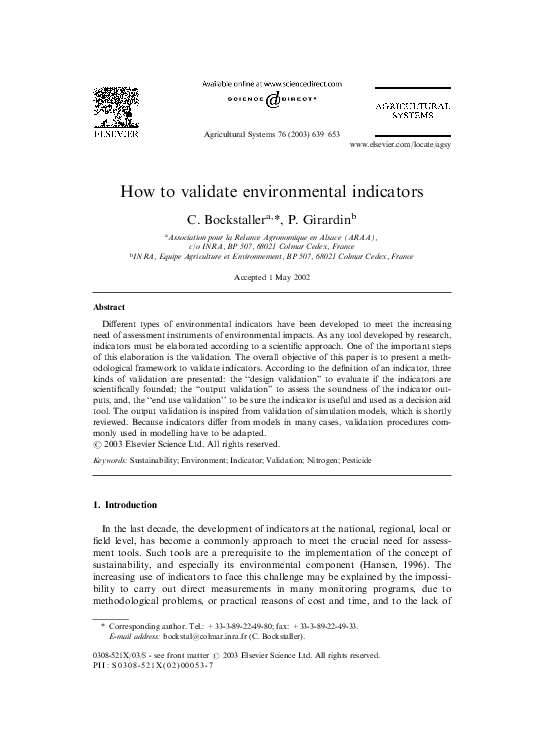 (PDF) How to validate environmental indicators