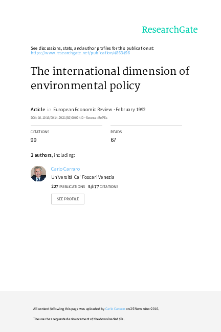 (PDF) The international dimension of environmental policy