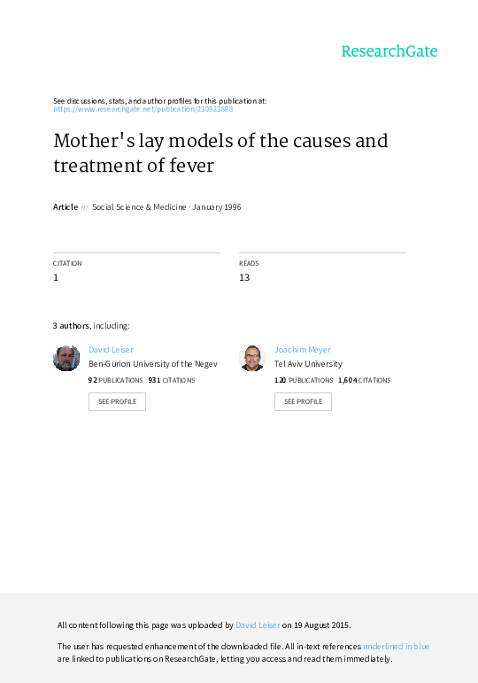 (PDF) Mothers' lay models of the causes and treatment of fever