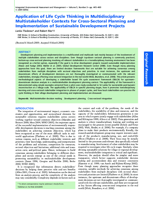 (PDF) Application of Life Cycle Thinking in Multidisciplinary ...