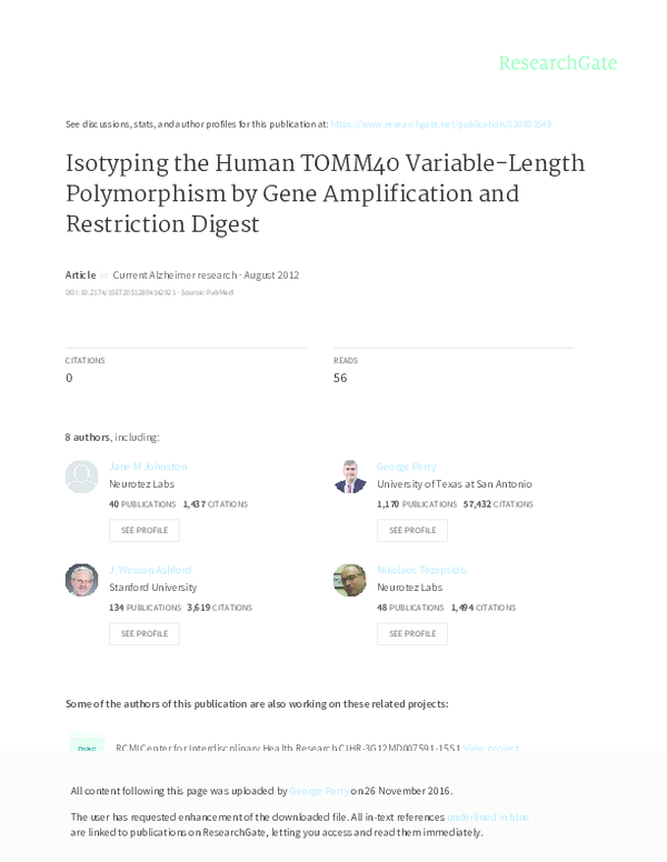 (PDF) Isotyping the human TOMM40 variable-length polymorphism by gene ...