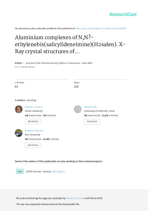 (PDF) Aluminium complexes of N,N?-ethylenebis(salicylideneimine ...