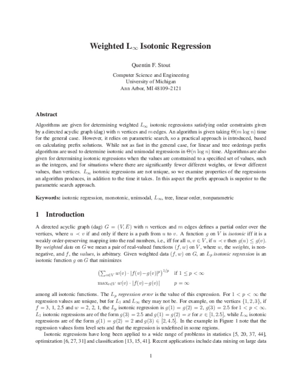 (PDF) Algorithms for L∞ Isotonic Regression
