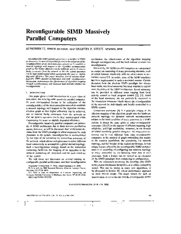 Pdf Reconfigurable Simd Massively Parallel Computers