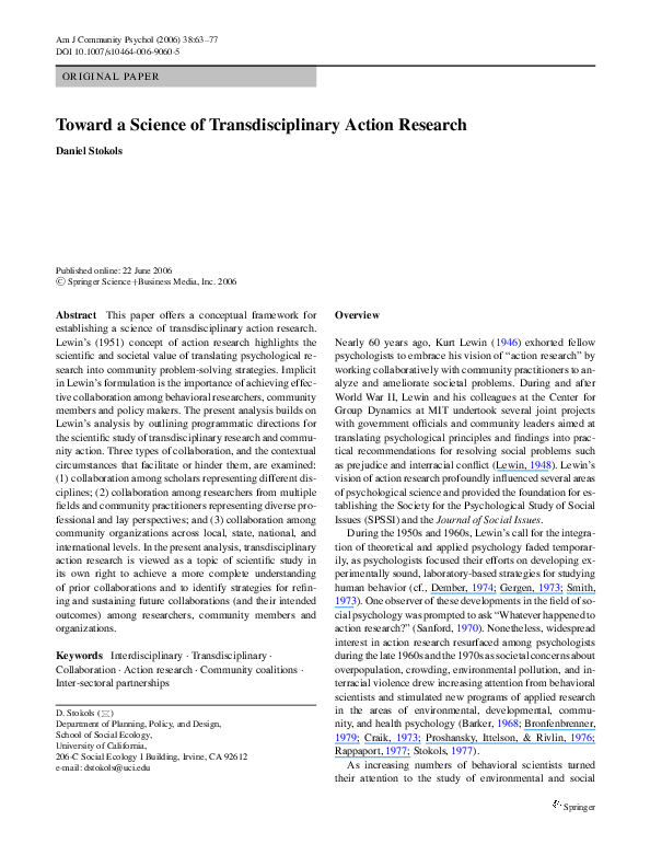 (PDF) Toward a Science of Transdisciplinary Action Research