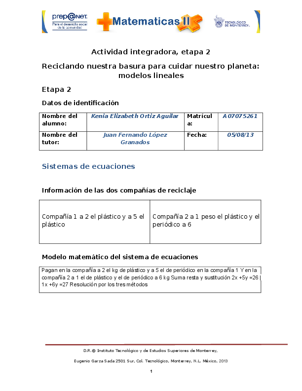 (DOC) Actividad integradora, etapa 2 Reciclando nuestra basura para cuidar nuestro planeta ...
