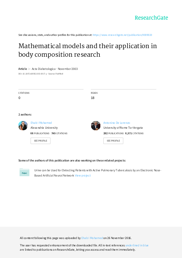 (PDF) Mathematical models and their application in body composition ...