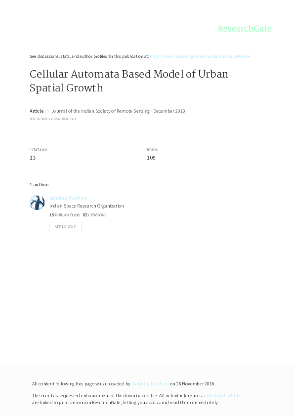 Pdf Cellular Automata Based Model Of Urban Spatial Growth