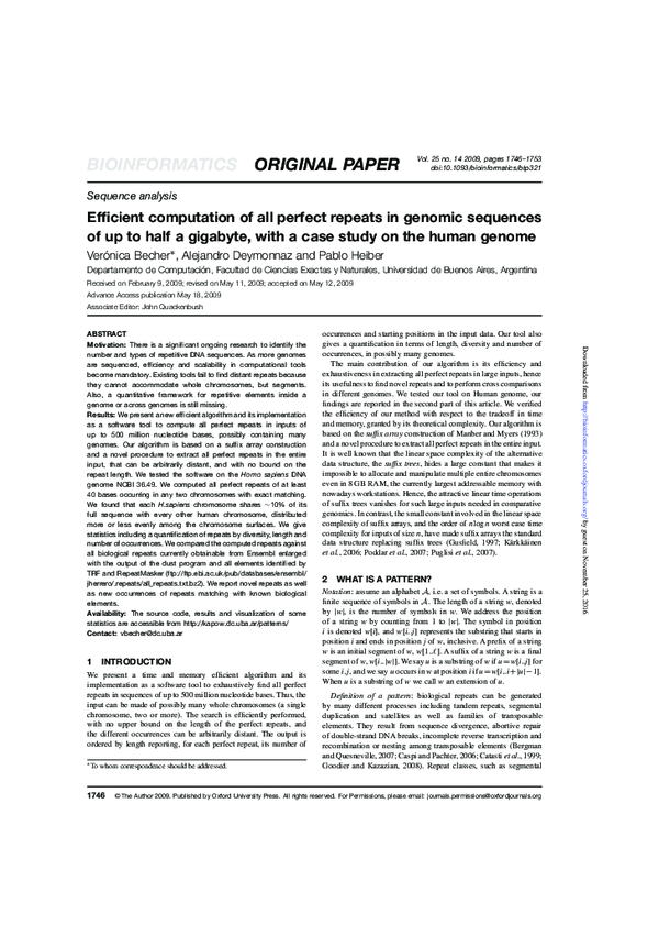 Pdf Efficient Computation Of All Perfect Repeats In Genomic Sequences