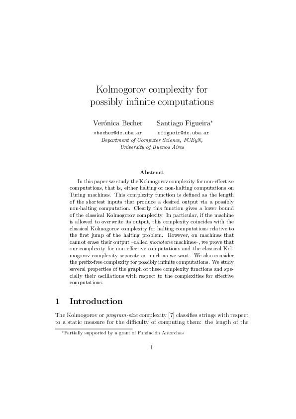 (PDF) Kolmogorov Complexity for Possibly Infinite Computations