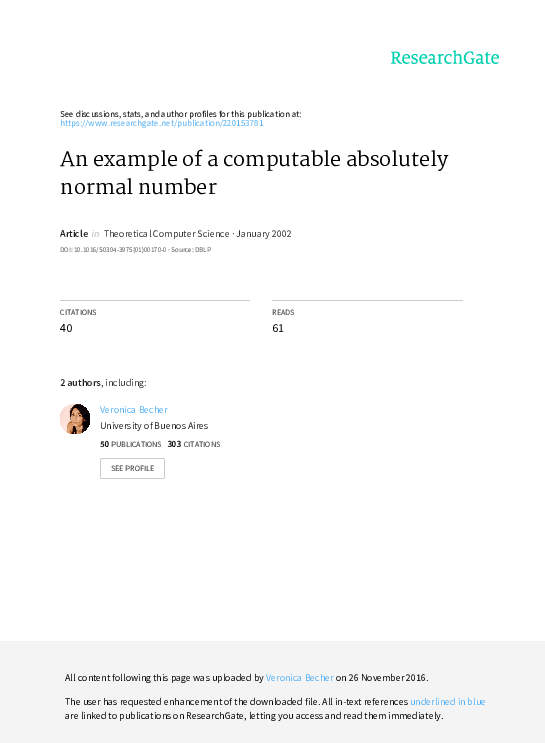 (PDF) An example of a computable absolutely normal number