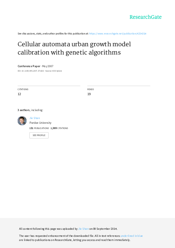 Pdf Cellular Automata Urban Growth Model Calibration With Genetic Algorithms