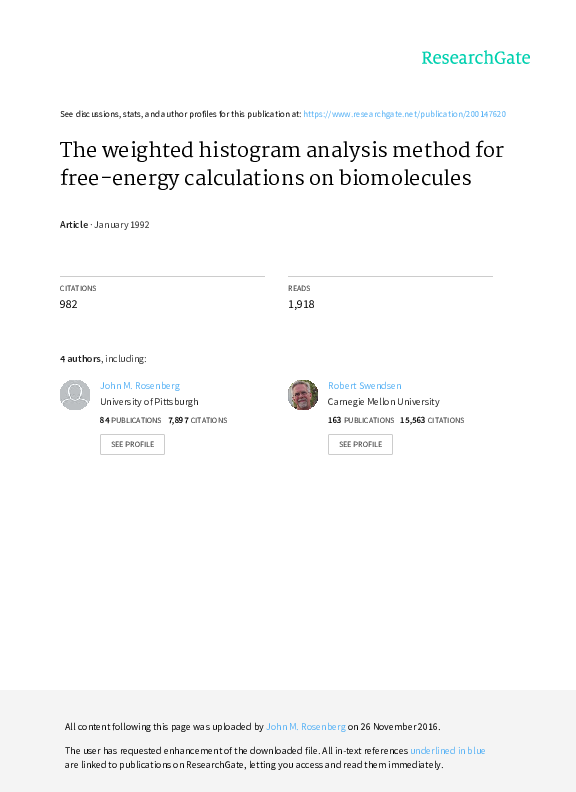 (PDF) THE weighted histogram analysis method for free-energy calculations on biomolecules. I ...