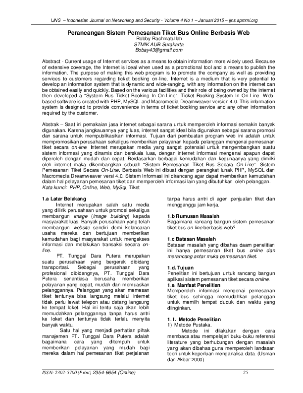 (PDF) Perancangan Sistem Pemesanan Tiket Bus Online Berbasis Web