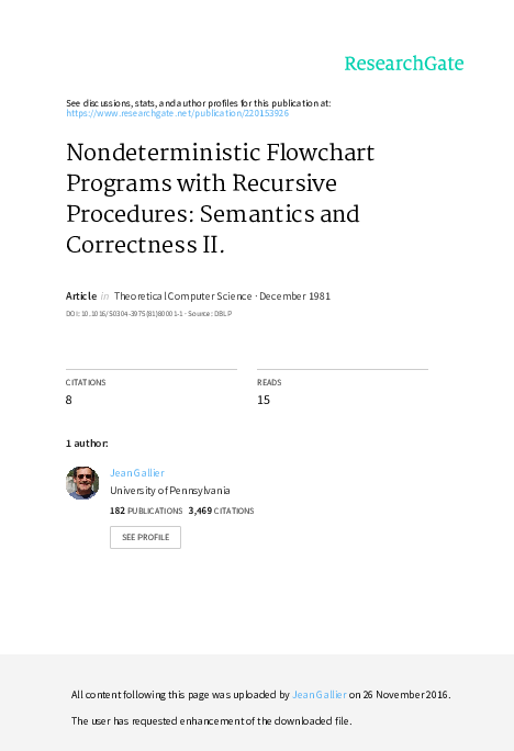 (PDF) Nondeterministic Flowchart Programs with Recursive Procedures: Semantics and Correctness I
