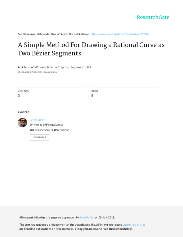 (PDF) A simple method for drawing a rational curve as two Bézier segments