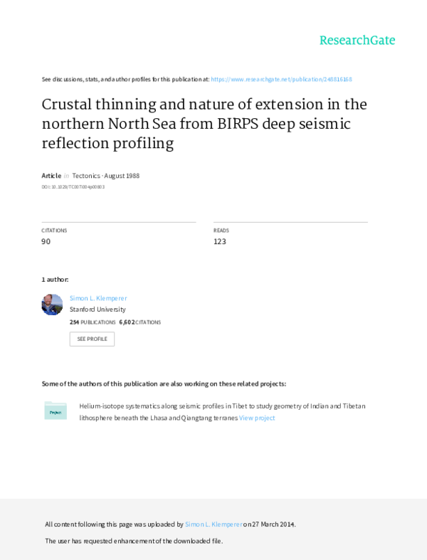 (PDF) Crustal thinning and nature of extension in the northern North Sea from deep seismic ...