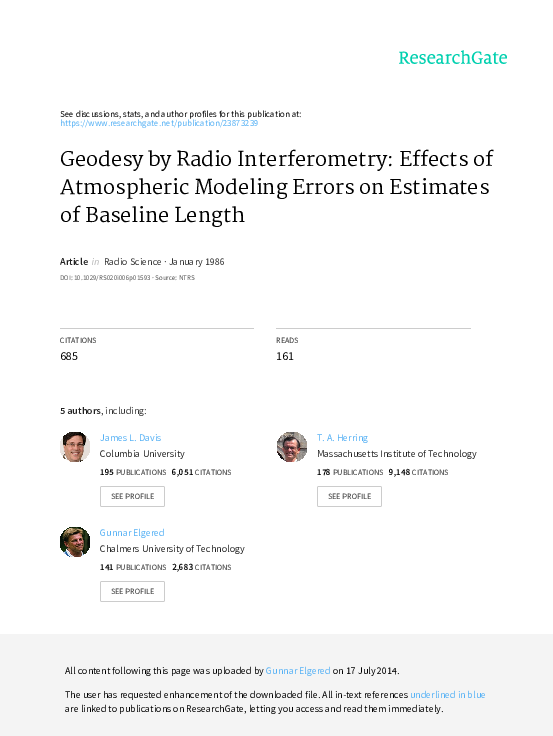 (PDF) Geodesy by radio interferometry: Effects of atmospheric modeling ...