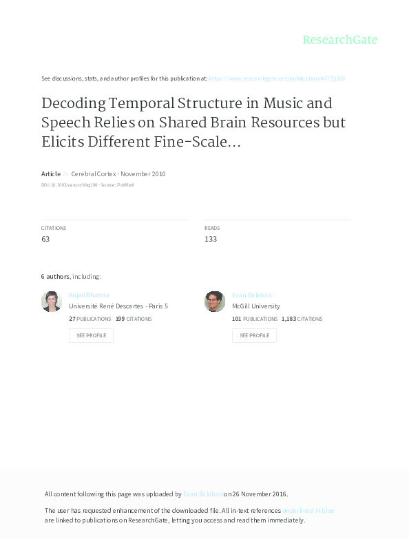 Pdf Decoding Temporal Structure In Music And Speech Relies On Shared