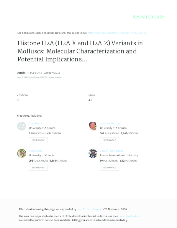(PDF) Histone H2A (H2A.X and H2A.Z) variants in molluscs: molecular ...