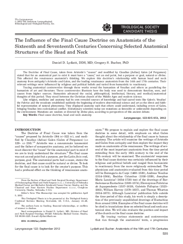 (PDF) The influence of the final cause doctrine on anatomists of the ...