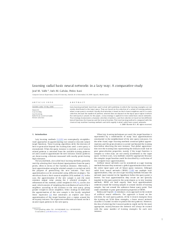 (PDF) Learning radial basis neural networks in a lazy way: A comparative study