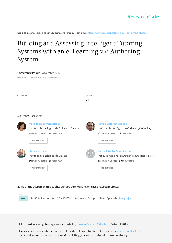 (PDF) Building and Assessing Intelligent Tutoring Systems with an e-Learning 2.0 Authoring System