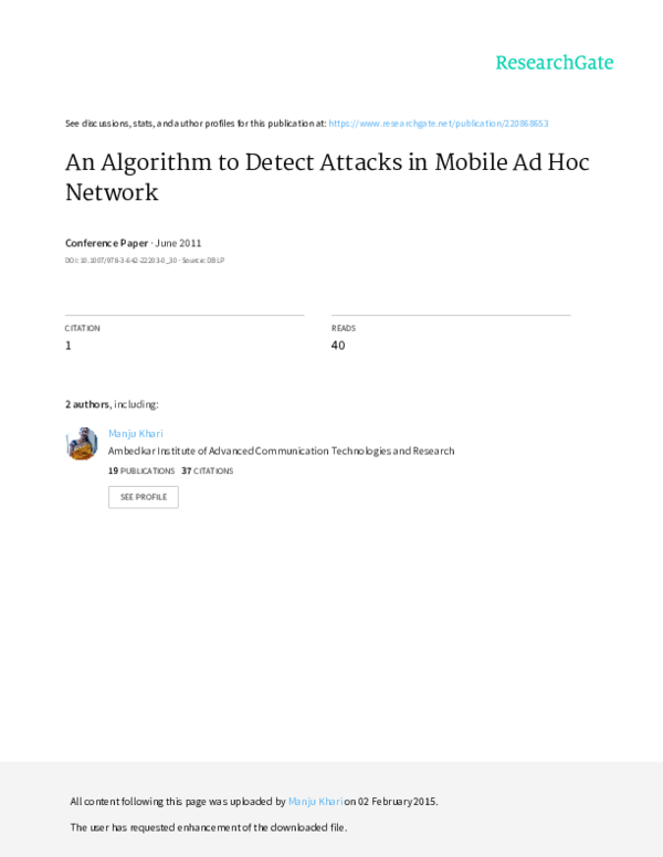 Pdf An Algorithm To Detect Attacks In Mobile Ad Hoc Network