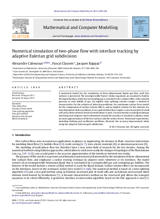 Pdf Numerical Simulation Of Two Phase Flow With Interface Tracking By Adaptive Eulerian Grid