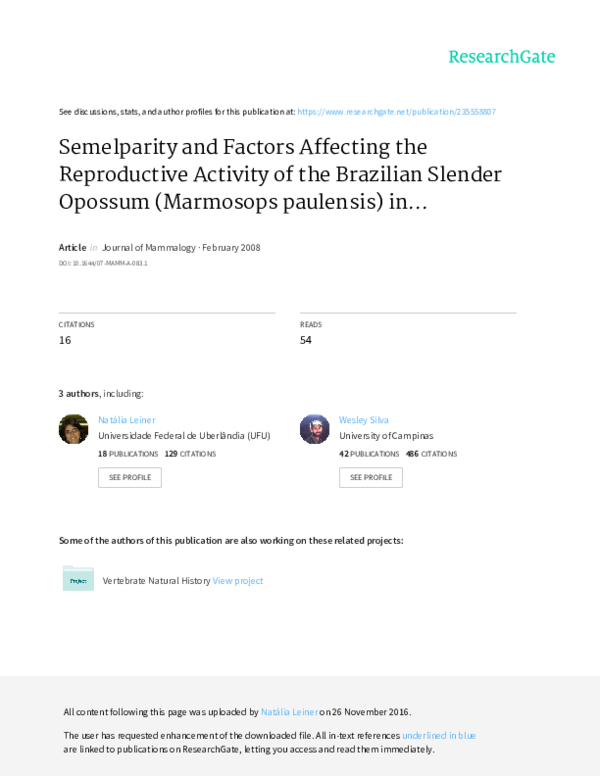 (PDF) Semelparity and Factors Affecting the Reproductive Activity of ...