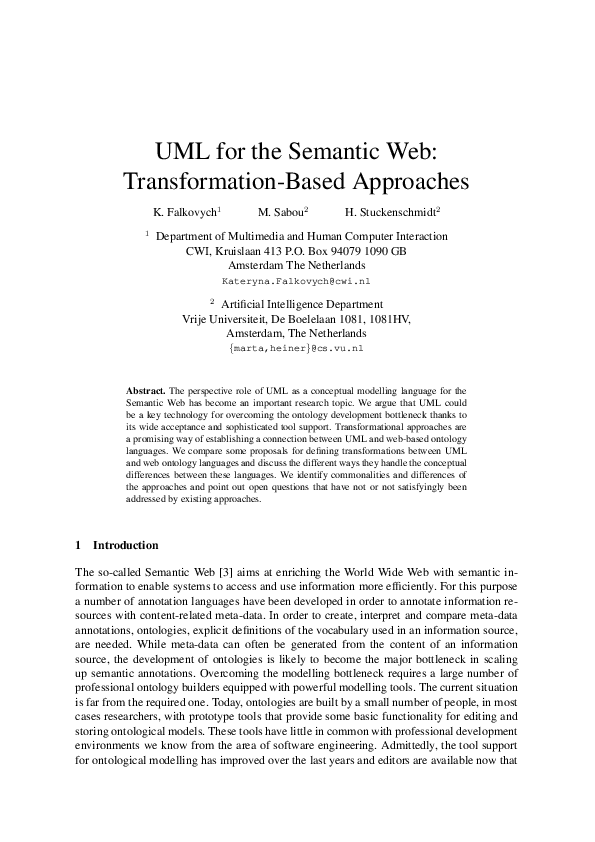 Pdf Uml For The Semantic Web Transformation Based Approaches