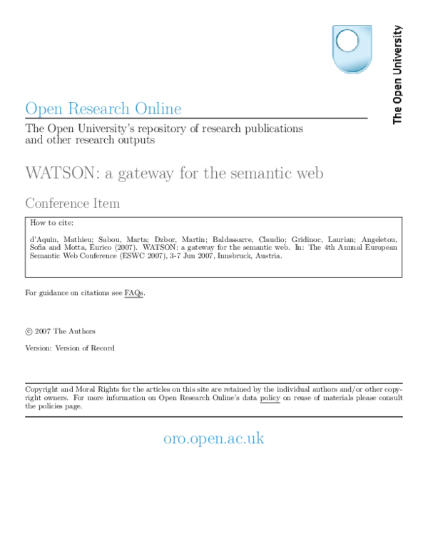 Pdf Watson A Gateway For The Semantic Web