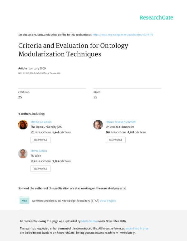 Pdf Criteria And Evaluation For Ontology Modularization Techniques