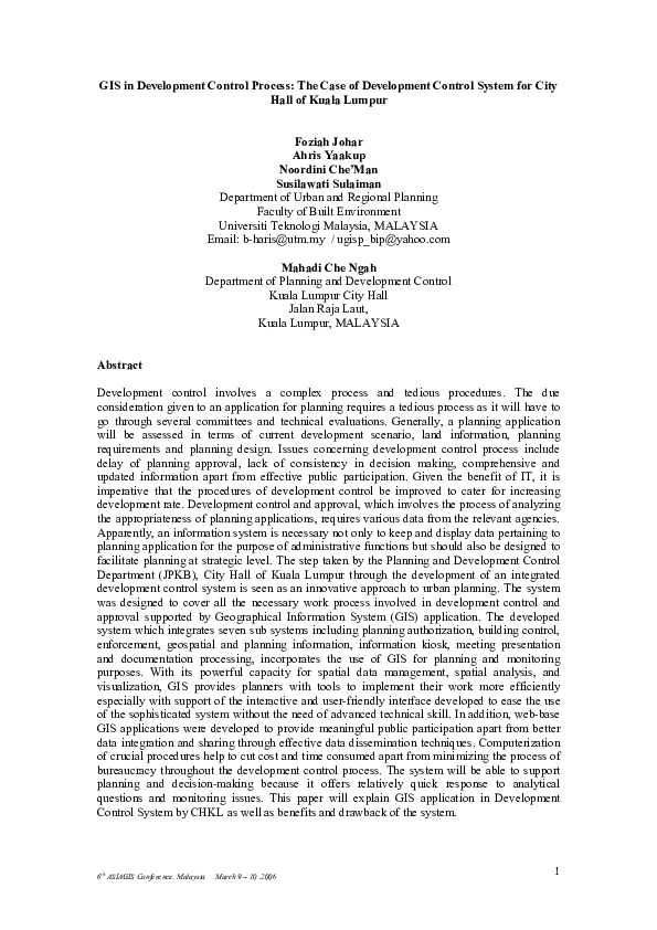 (PDF) GIS IN DEVELOPMENT CONTROL PROCESS: THE CASE OF DEVELOPMENT ...