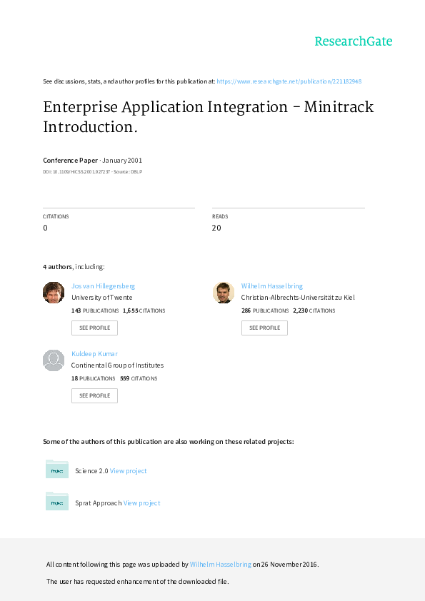 Pdf Enterprise Application Integration Introduction To The Minitrack