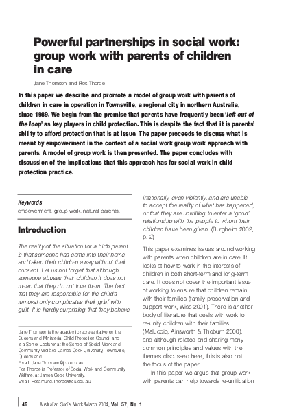 (PDF) Powerful partnerships in social work: group work with parents of ...