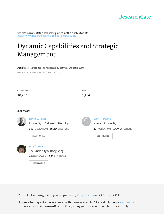 (PDF) Dynamic capabilities and strategic management