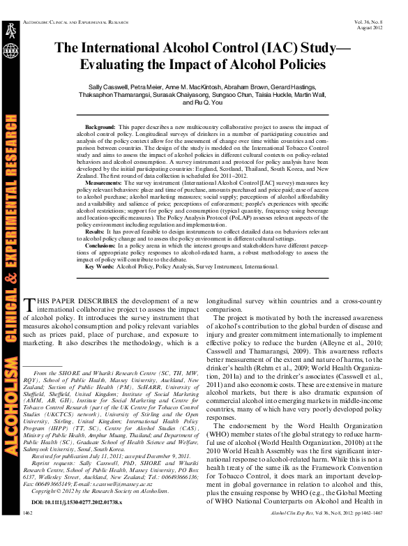 (PDF) The International Alcohol Control (IAC) study-evaluating the ...