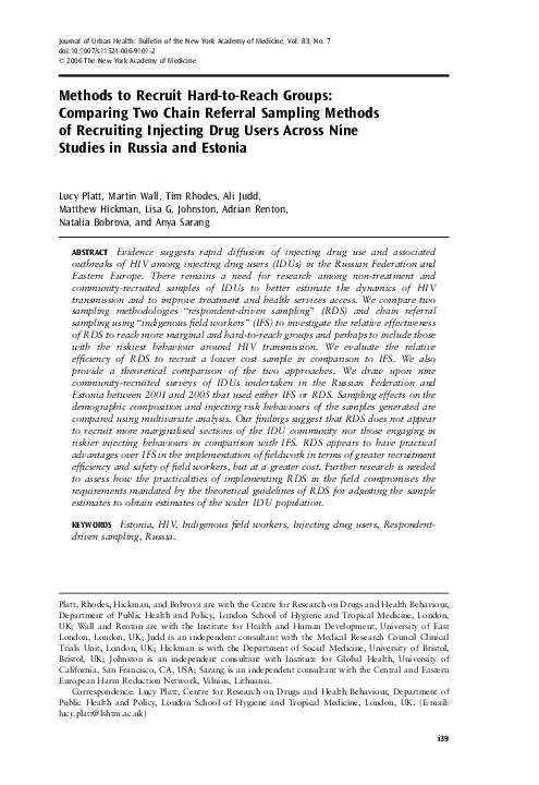 (PDF) Methods to Recruit Hard-to-Reach Groups: Comparing Two Chain ...